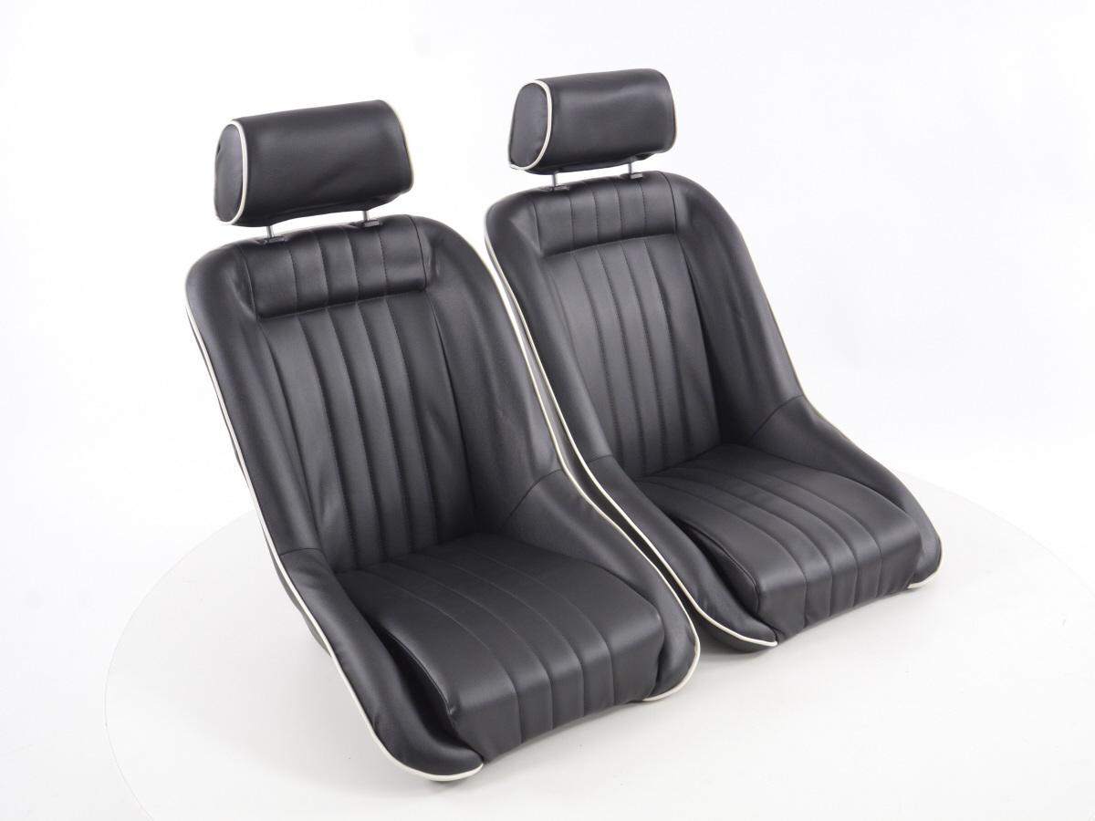 Sportovní sedačky Retro s opěrkou hlavy - černé, bílý šev ...