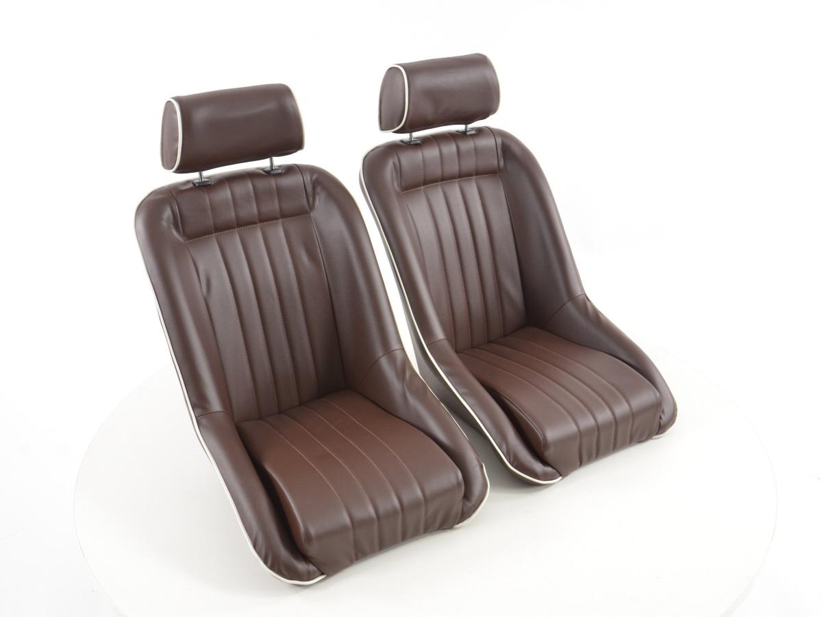 Sportovní sedačky Retro s opěrkou hlavy - hnědé, bílý šev ...